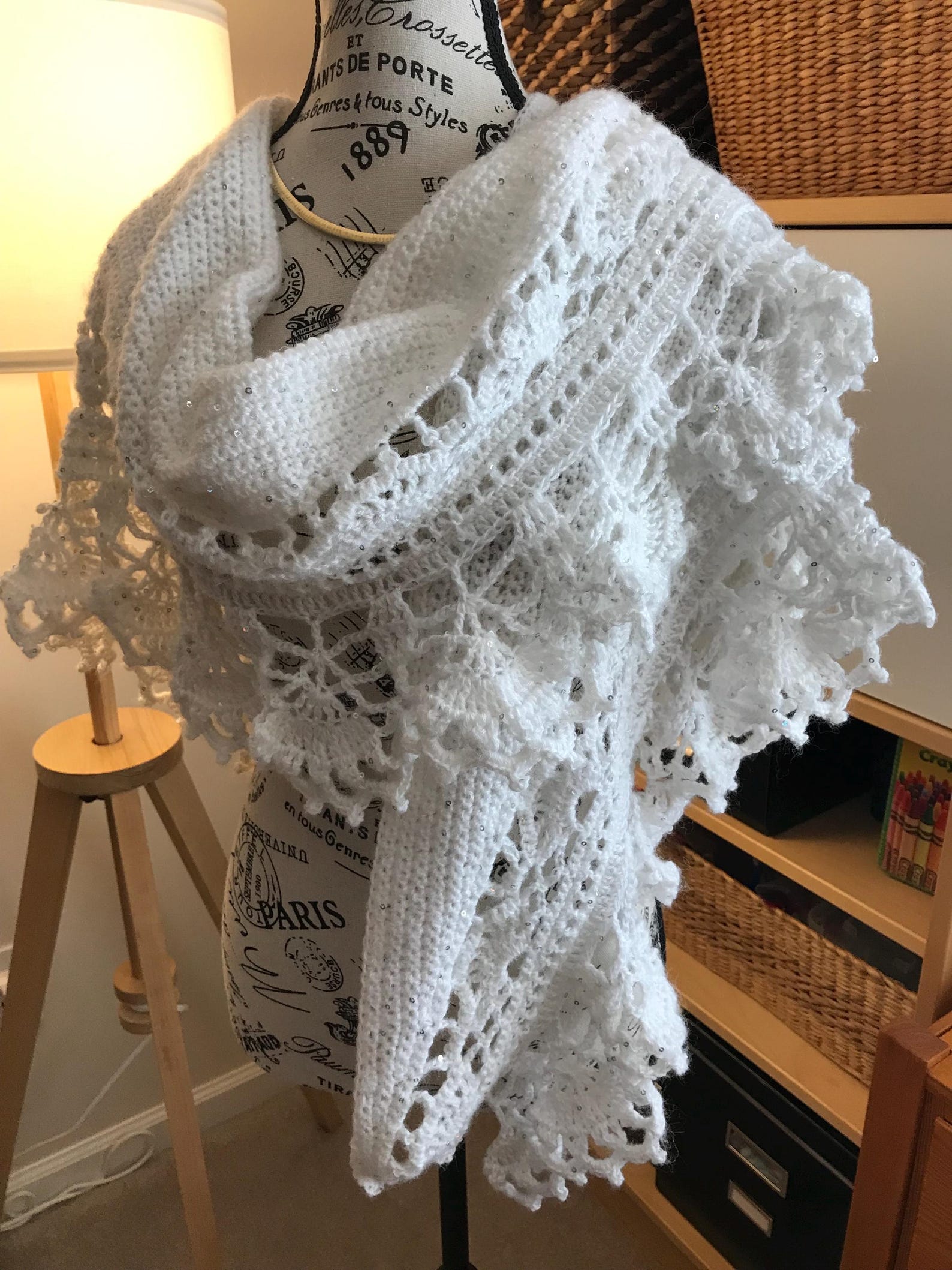Snow White Lace Shaw With a Touch of Sequin Sparkle - Etsy