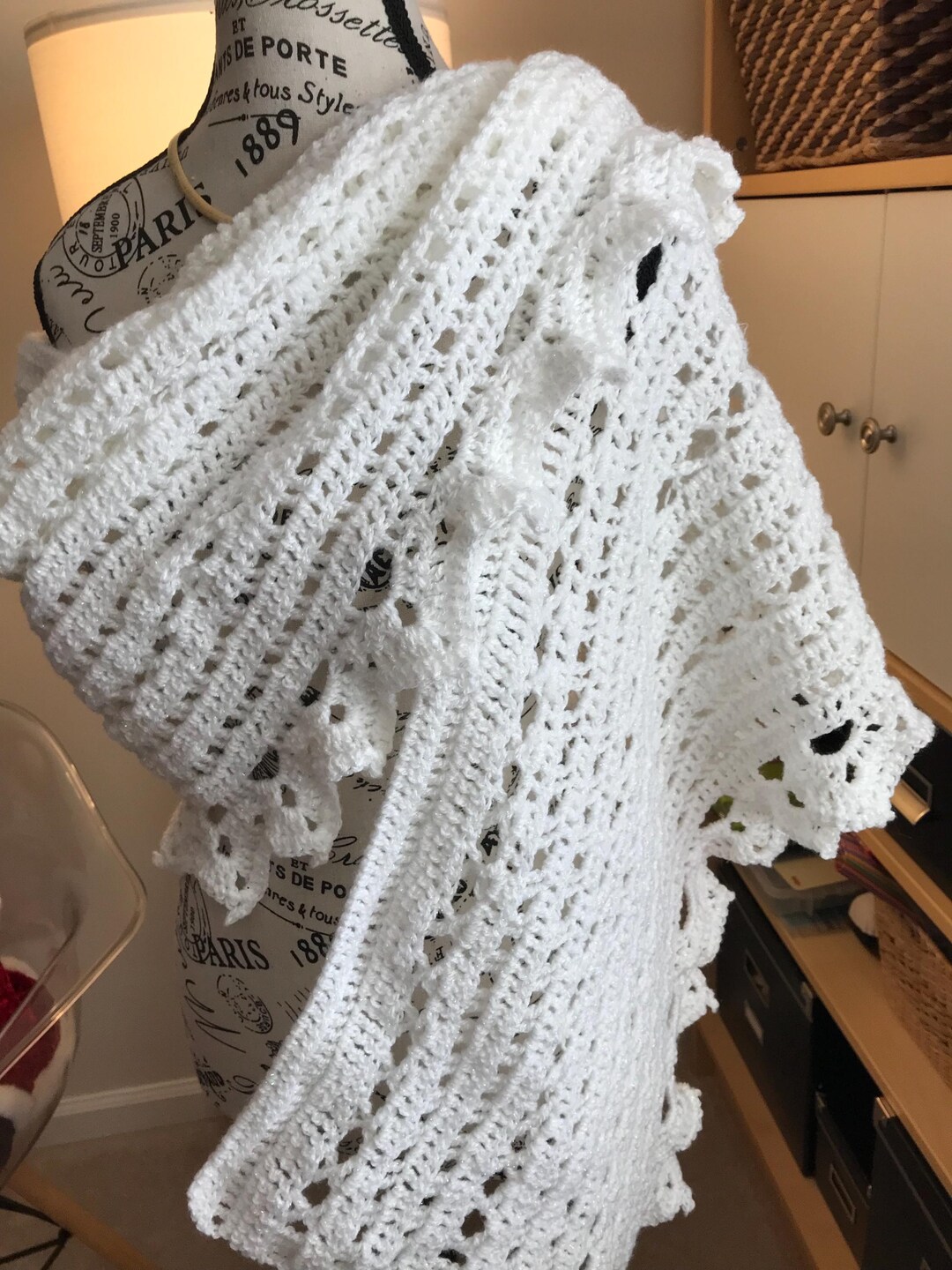 Snow White Lace Edged Shaw With Sparkling Iridecent Thread - Etsy