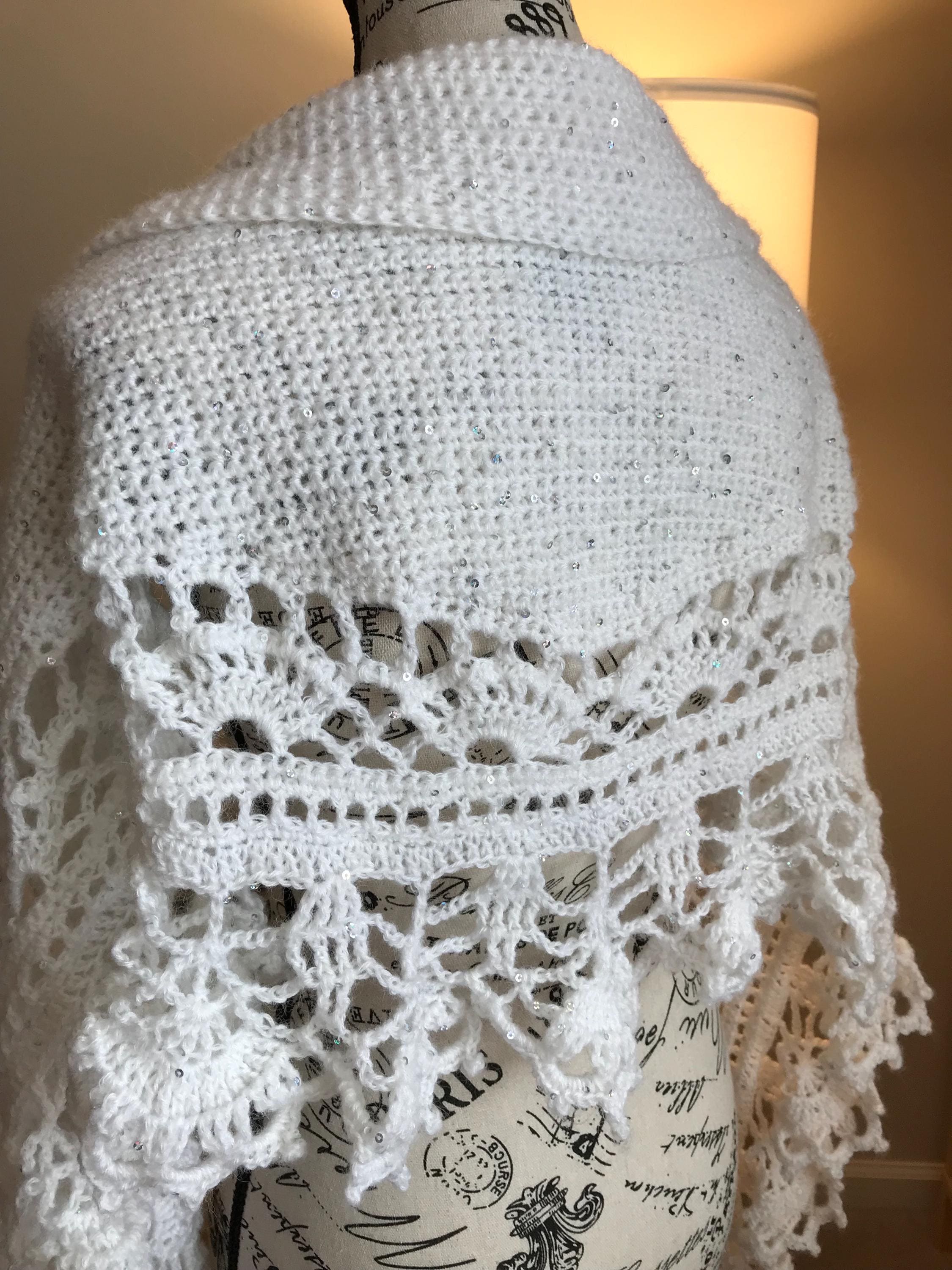 Snow White Lace Shaw With a Touch of Sequin Sparkle - Etsy