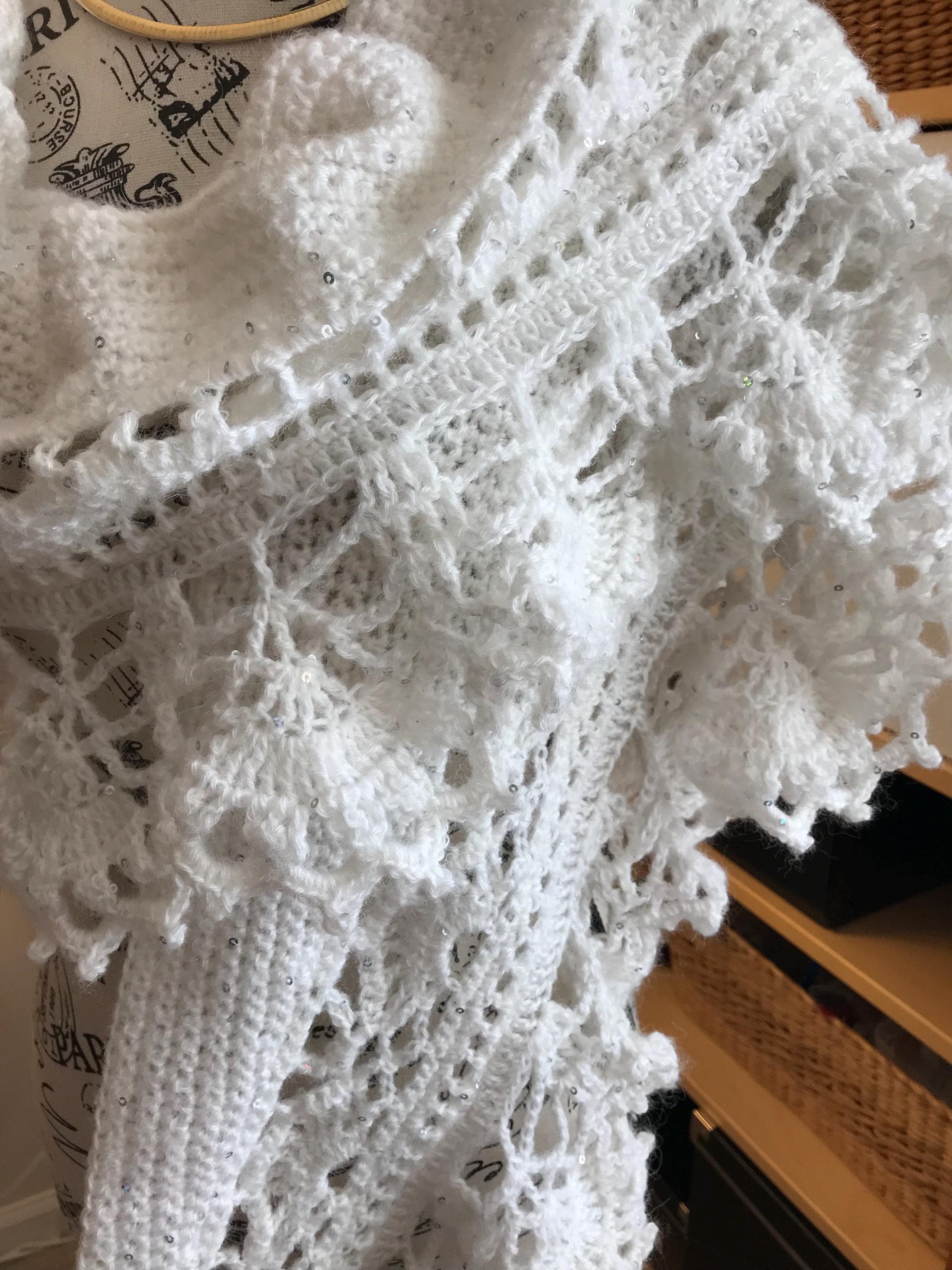 Snow White Lace Shaw With a Touch of Sequin Sparkle - Etsy