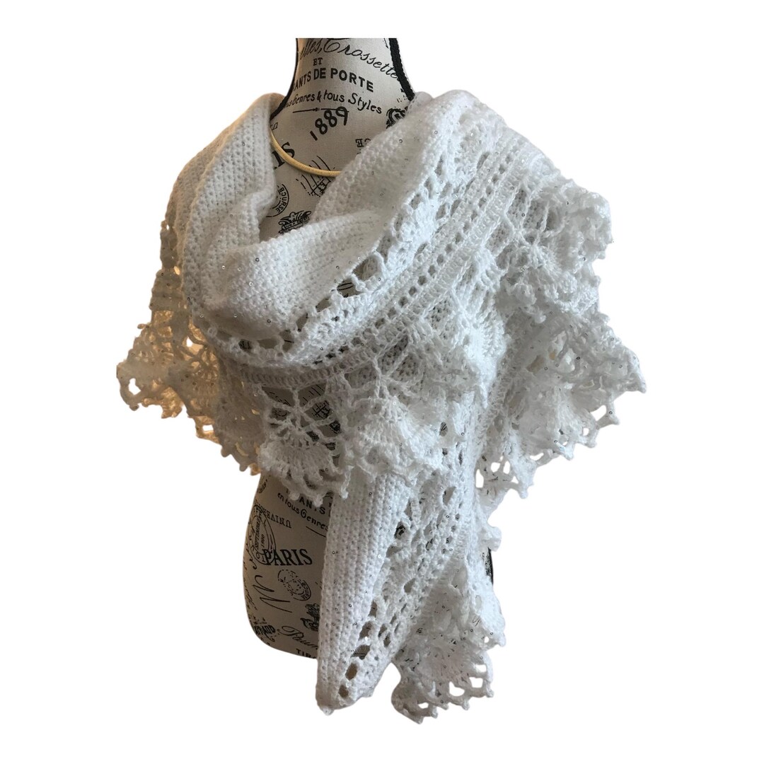 Snow White Lace Shaw With a Touch of Sequin Sparkle - Etsy