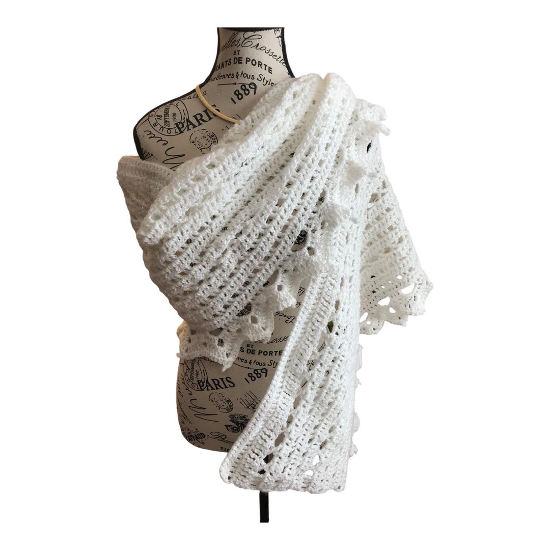 Snow White Lace Edged Shaw With Sparkling Iridecent Thread - Etsy