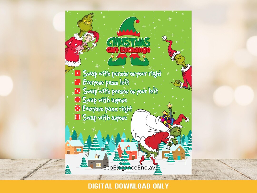Grinch Christmas Gift Exchange Dice Game | Grinchmas | Printable ...