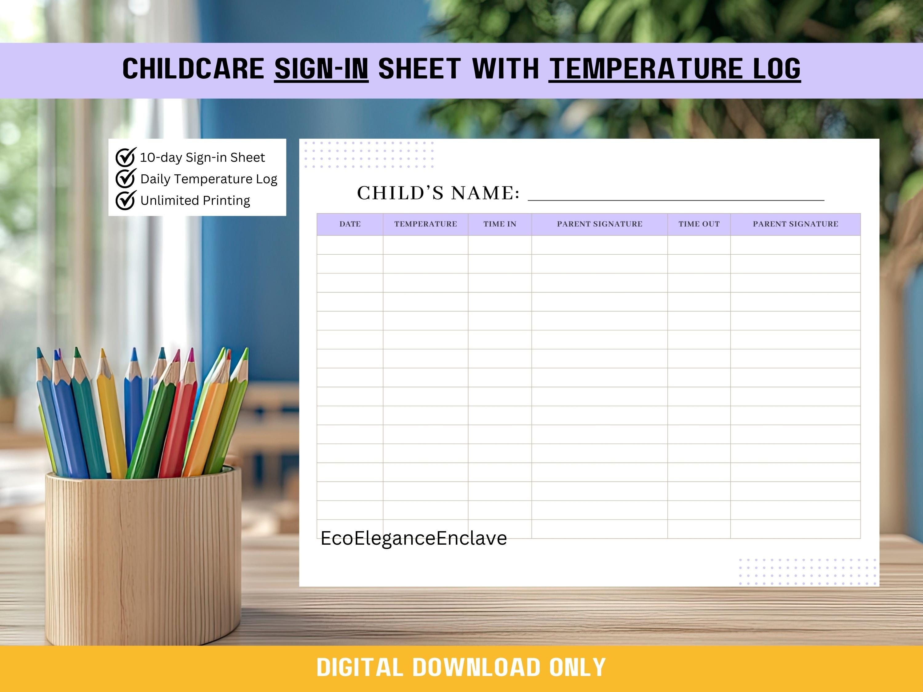 Childcare Sign-in Sheet With Temperature Log | Printable Daycare ...