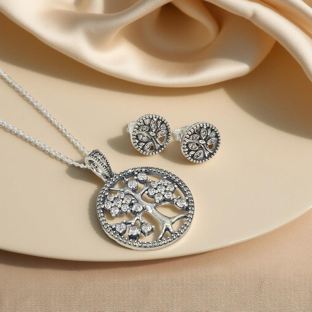 Sparkling Family Tree Jewellery Gift Set, Elegant Necklace, Silver ...