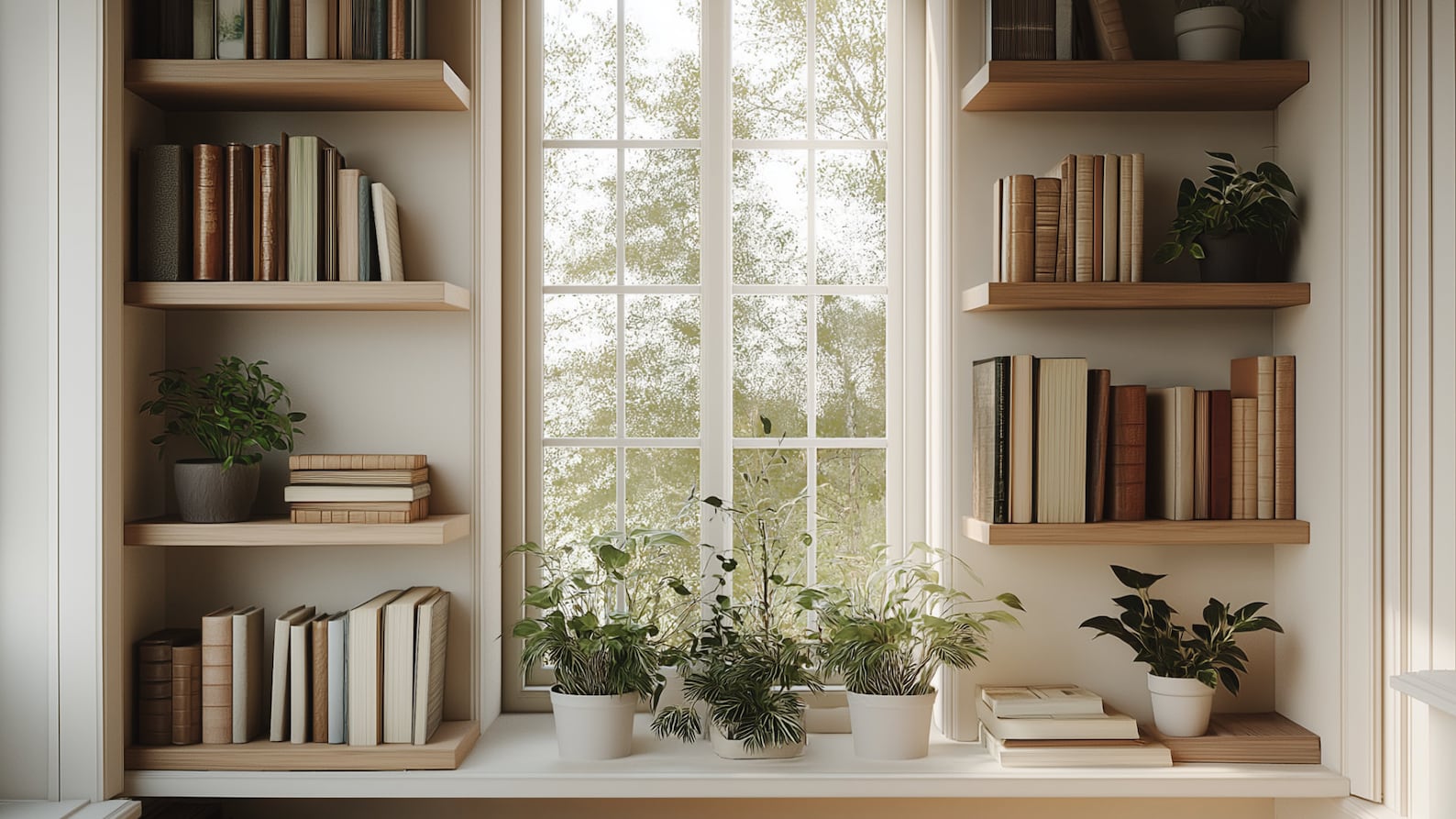 Zoom Background Bookshelf and Window, Living Room Virtual Home Office ...