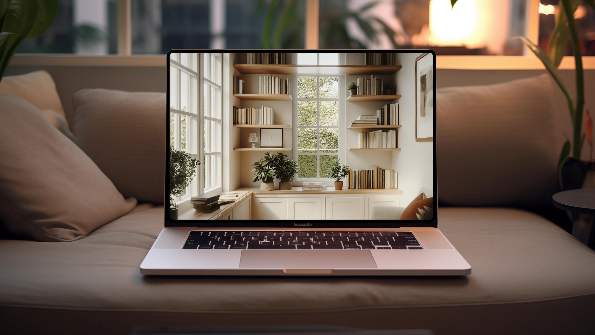 Zoom Background Bookshelf and Window, Living Room Virtual Home Office ...