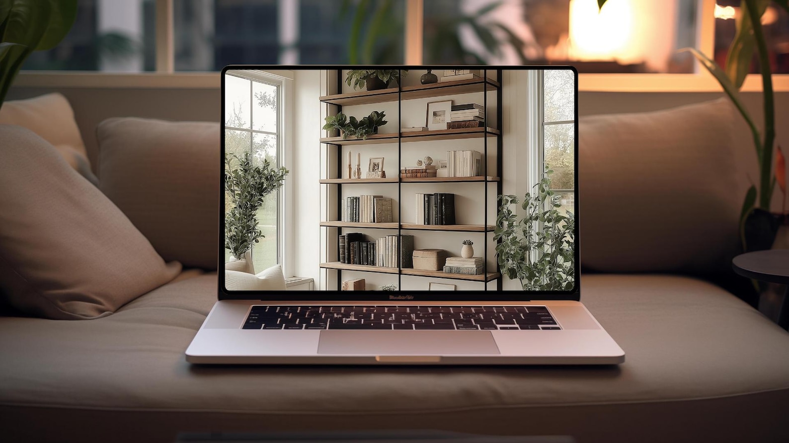 Zoom Background Bookshelf and Window, Living Room Virtual Home Office ...