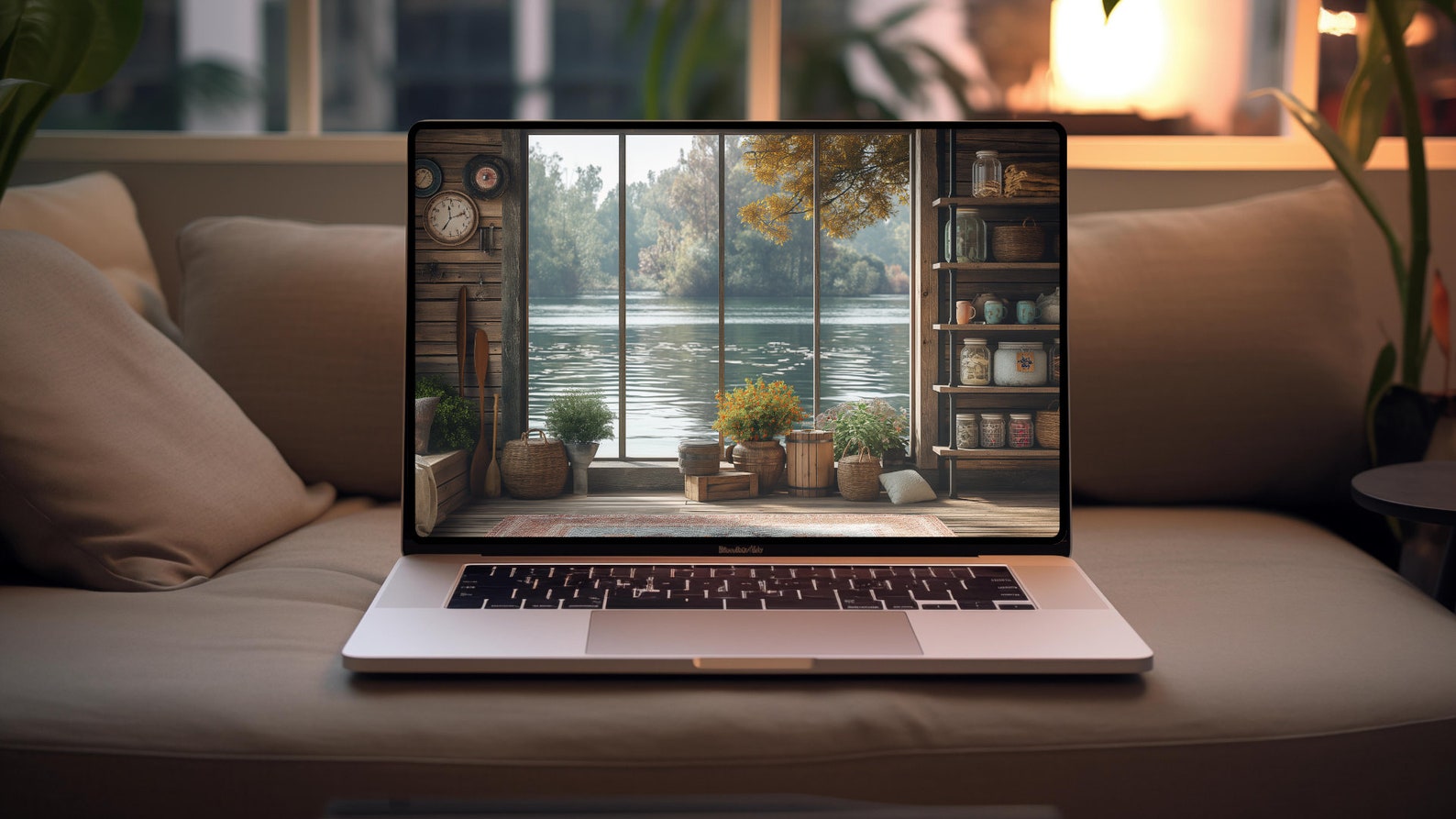 Realistic Lake View Zoom Background Virtual Office for Meetings, Cozy ...