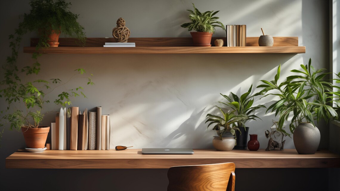 Spring Flower Cottage Shelf Zoom Background Virtual Meetings, Boho ...