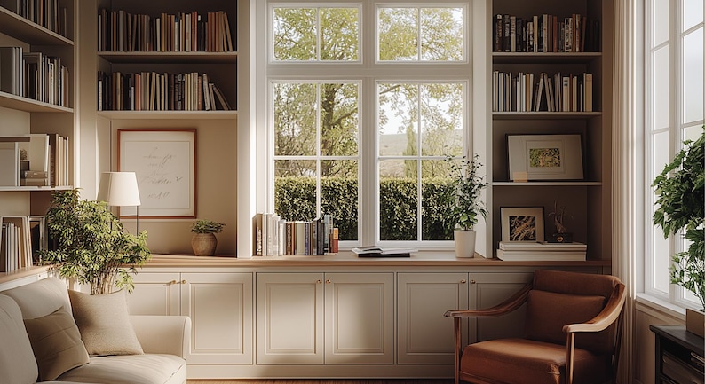 Elegant Living Room Virtual Background, Bookshelf Wallpaper (digital ...