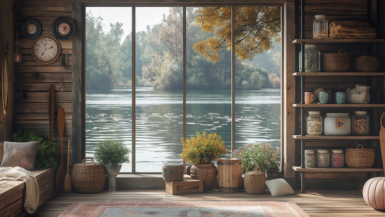 Realistic Lake View Zoom Background Virtual Office for Meetings, Cozy ...