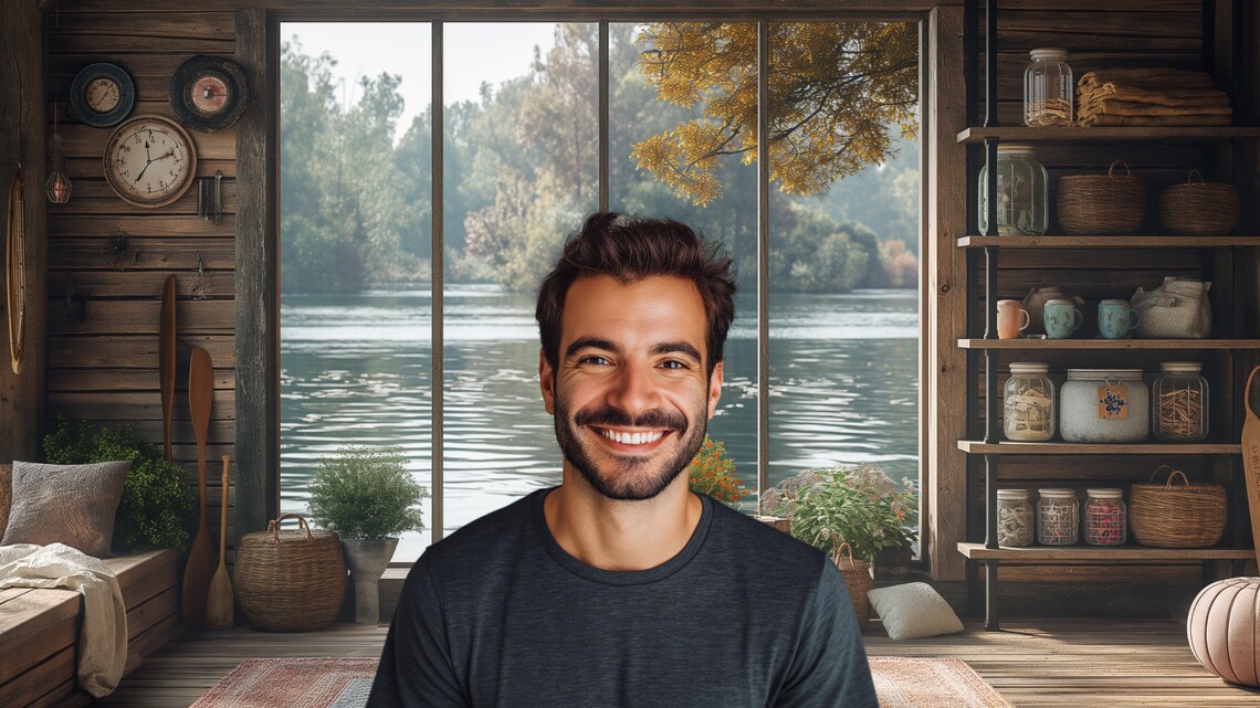 Realistic Lake View Zoom Background Virtual Office for Meetings, Cozy ...