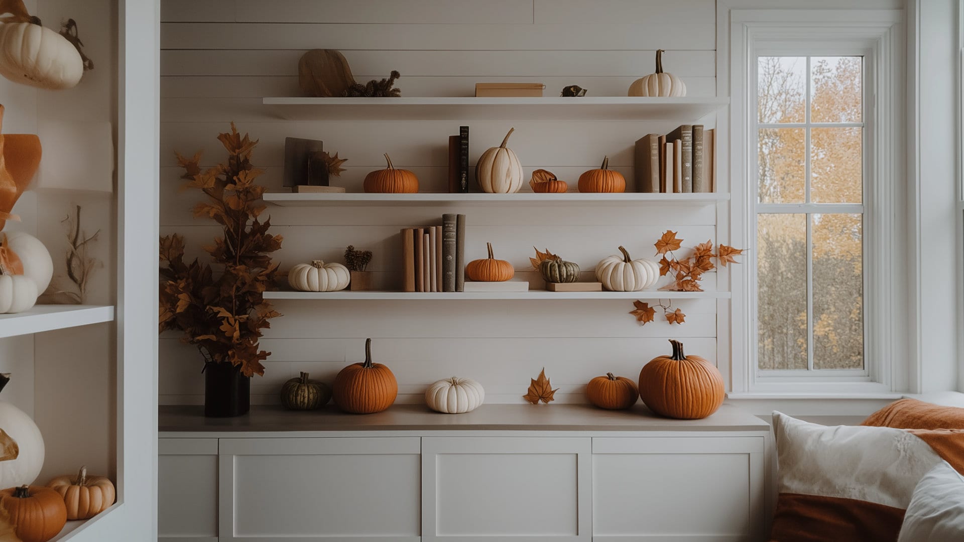 Autumn Bookshelf for Zoom Meeting, Festive Fall Themed Home Office ...