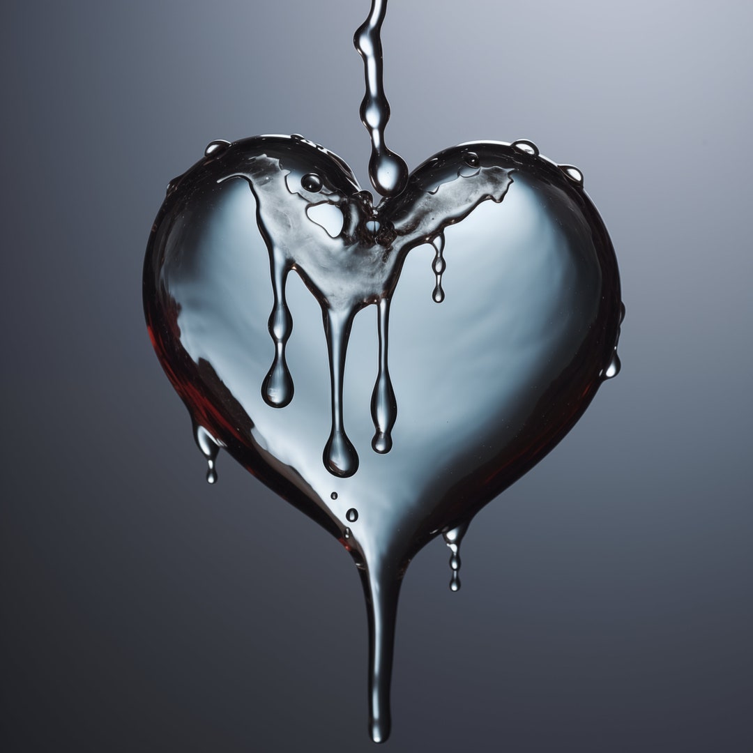 Water Drop, Heart Shape, Liquid Love Abstract, Chrome Heart Drip ...