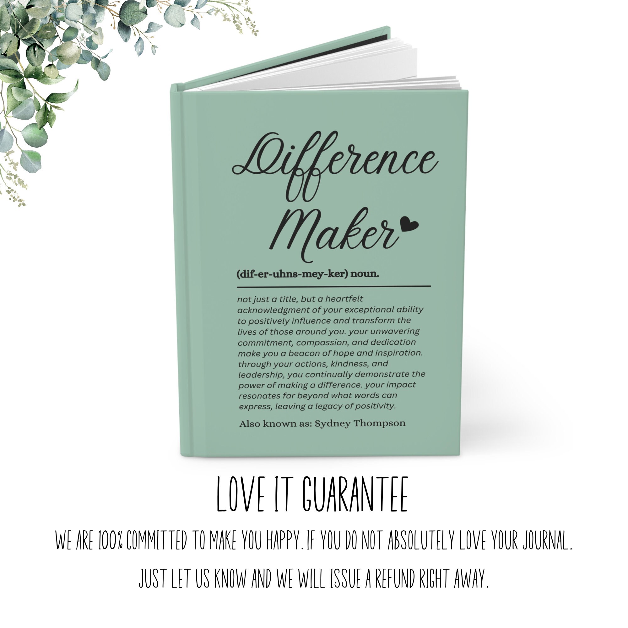 Difference Maker Journal Personalized Thank You Notebook for Coworker ...