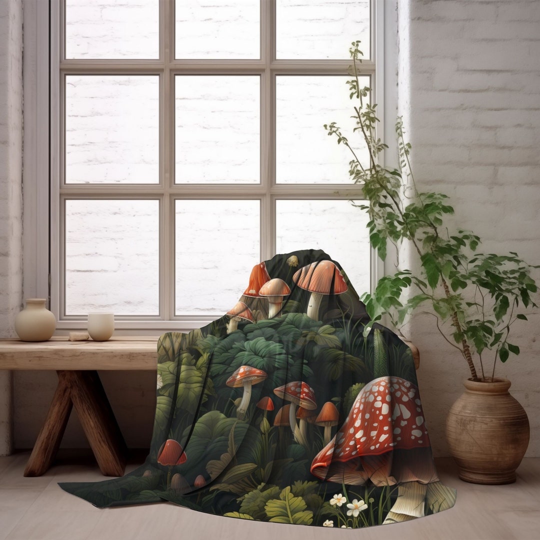 Mushroom Blanket, Cottagecore Mushroom Blanket, Mushroom Gift ...