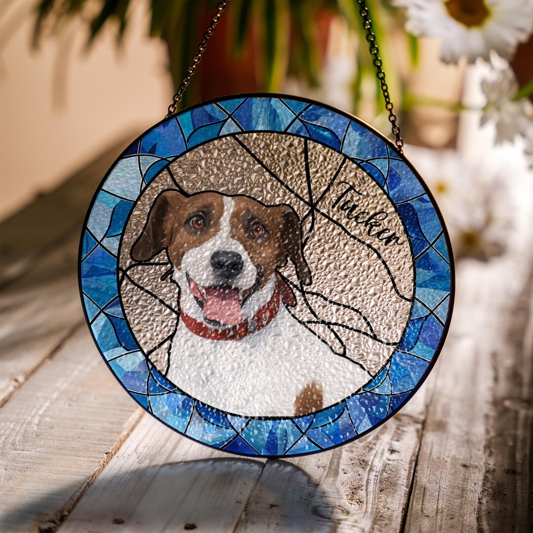 Custom Dog Portrait Suncatcher, Stained Glass Dog Memorial, Custom Dog ...