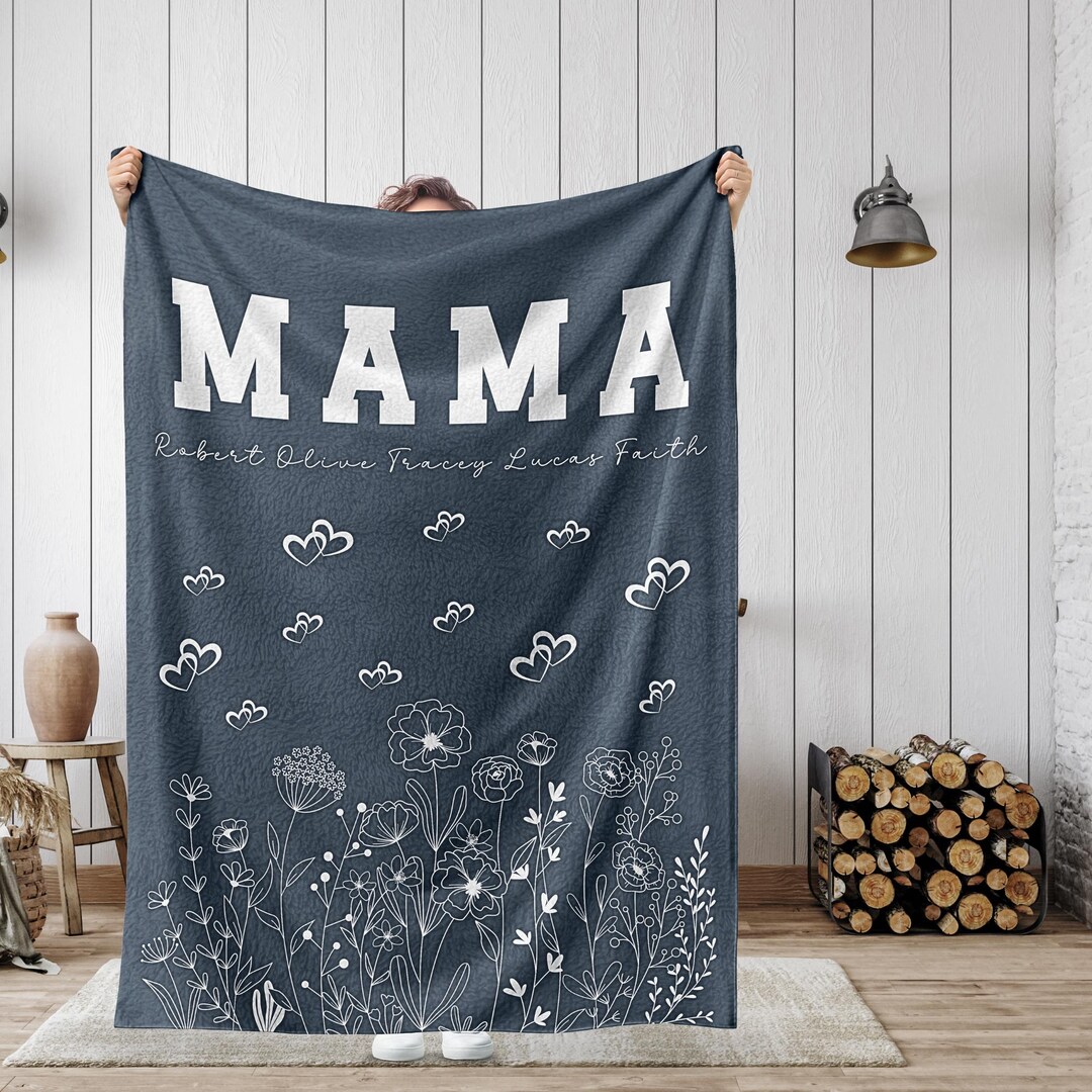 Custom Mama Blanket With Kids Names Gift for Mothers Day, Personalized ...