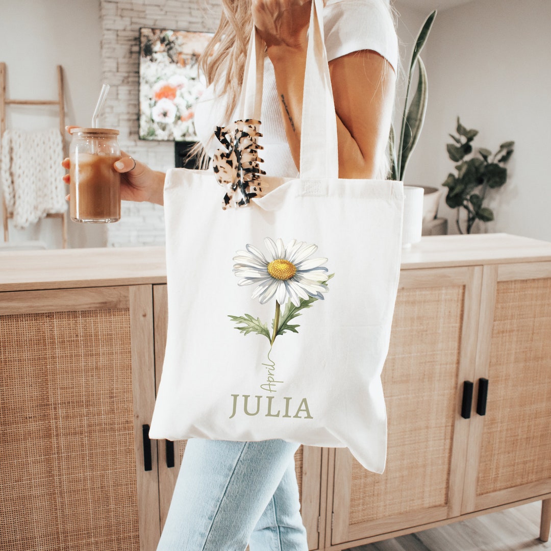 Personalized Birth Month Flower Canvas Tote Bag, Birthflower Gift ...