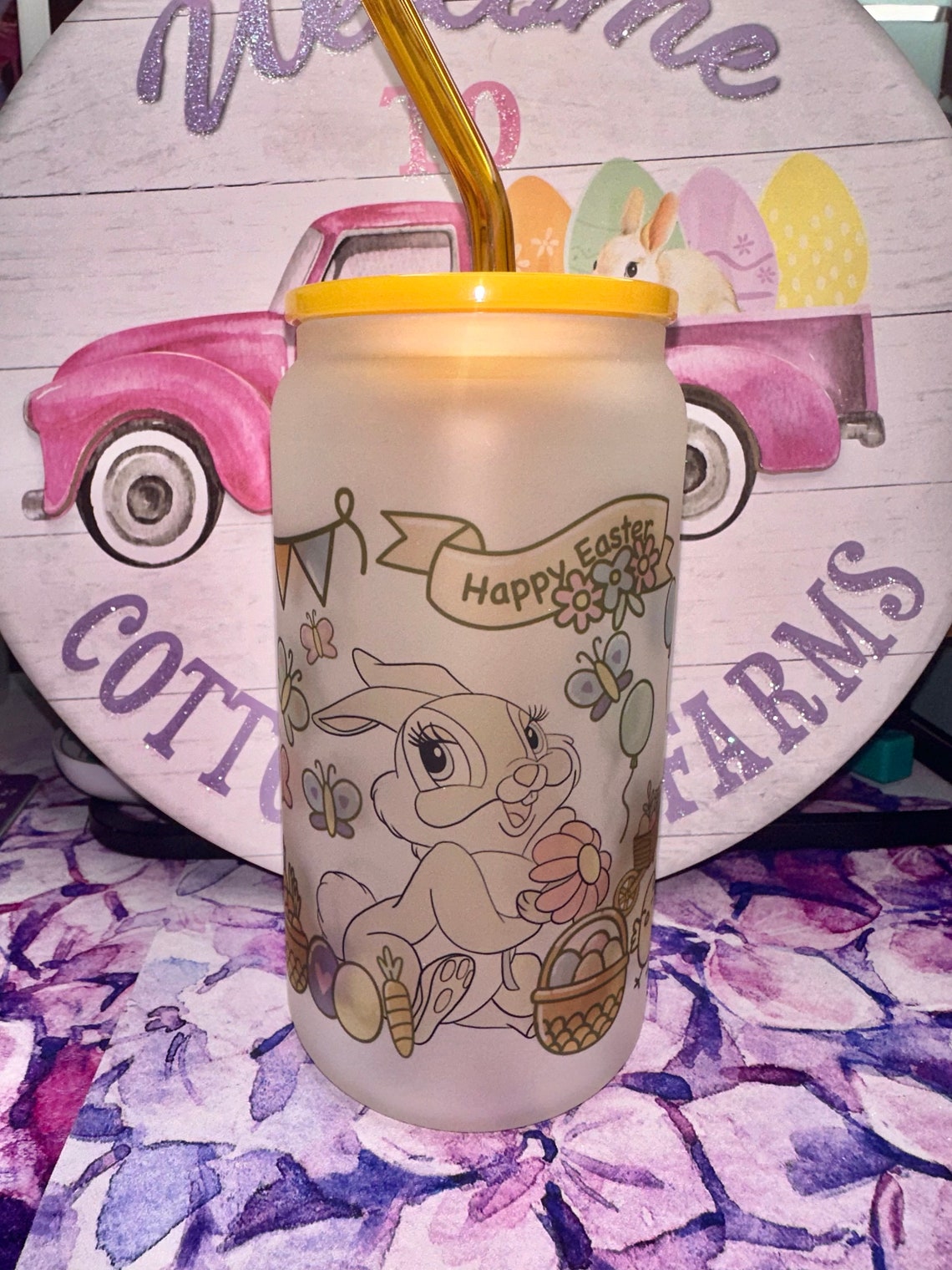 Easter Bunny Glass Can, Glass Cup ,coffee Cup - Etsy