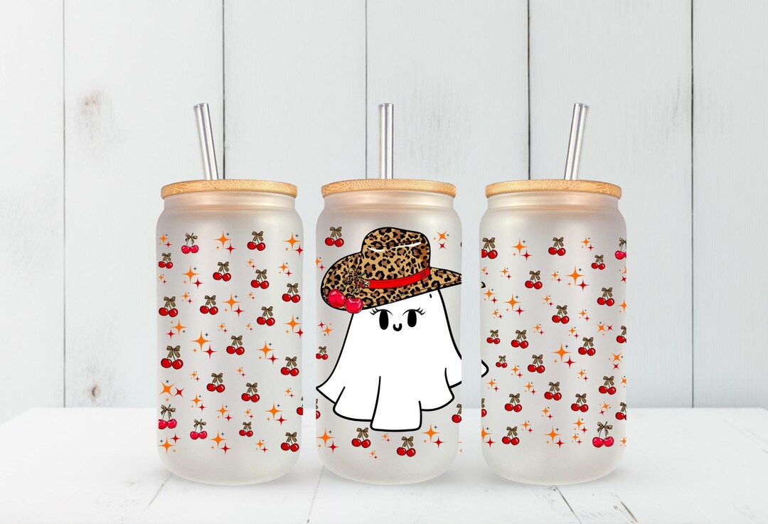 Spooky Chic Ghost Glass Wrap PNG: Halloween Iced Coffee Design (digital ...