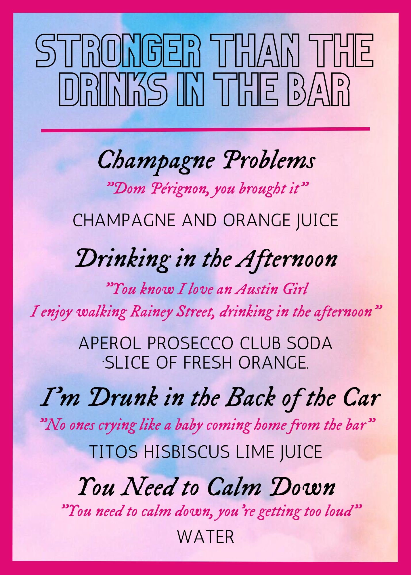 LOVER Customizable Taylor Swift Themed Cocktail Menu - Etsy