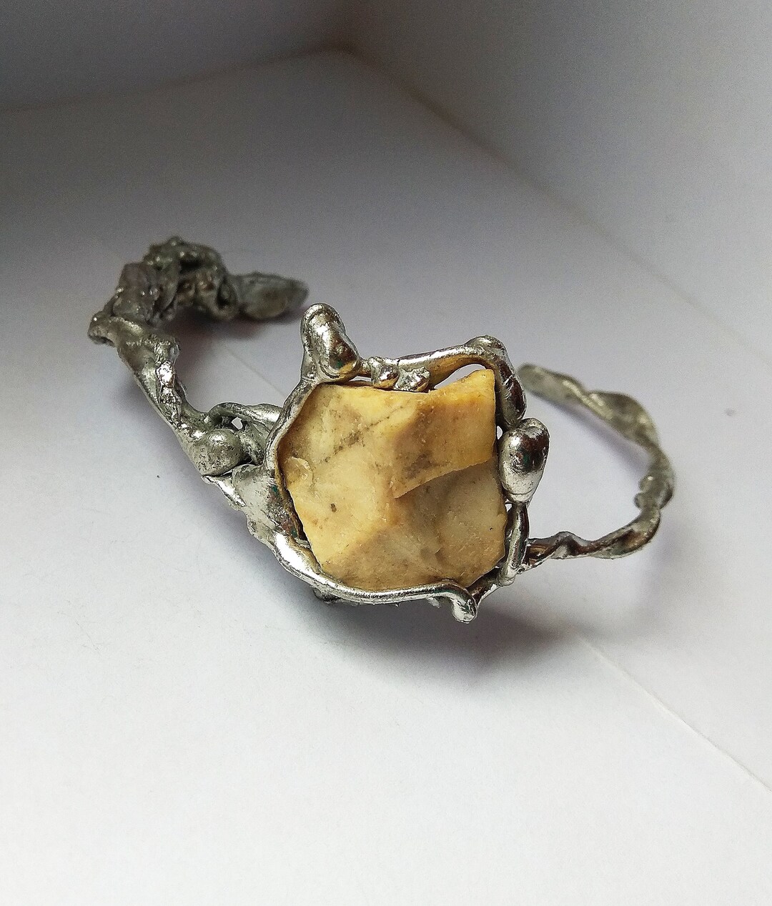 Bracelet With Flint, Tin Setting on a Brass Frame, Unique Premium ...