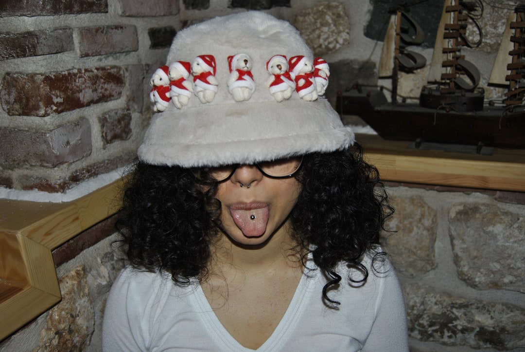 Mini Stuffed Animal Plush White Bucket Hat for Christmas Gift - Etsy