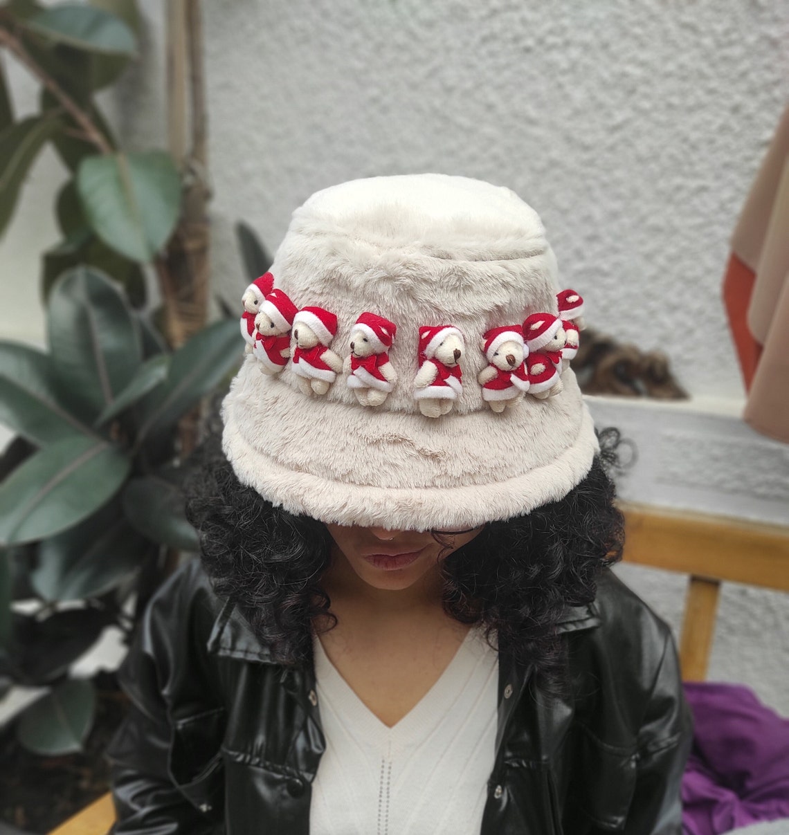 Mini Stuffed Animal Plush White Bucket Hat for Christmas Gift - Etsy