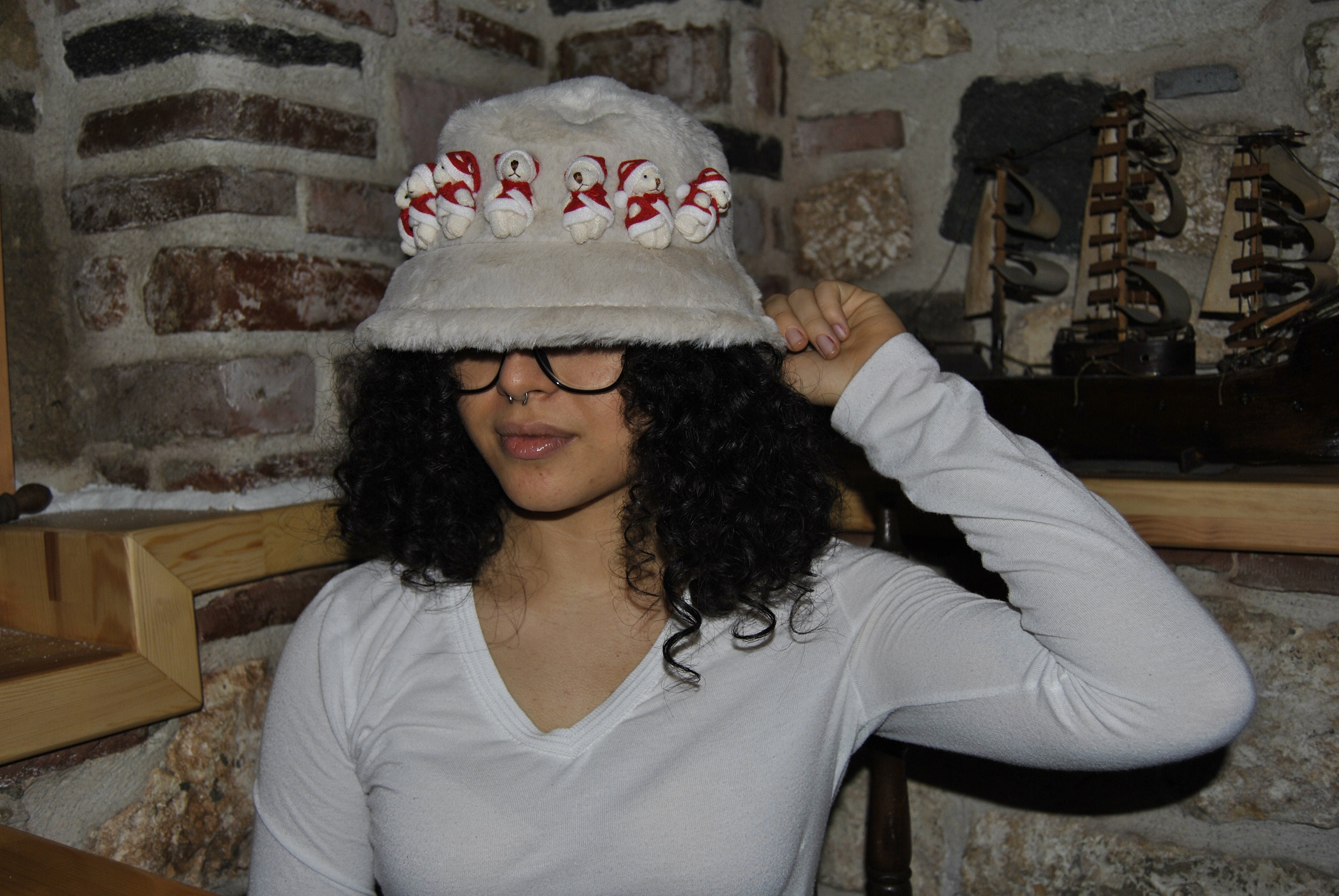 Mini Stuffed Animal Plush White Bucket Hat for Christmas Gift - Etsy