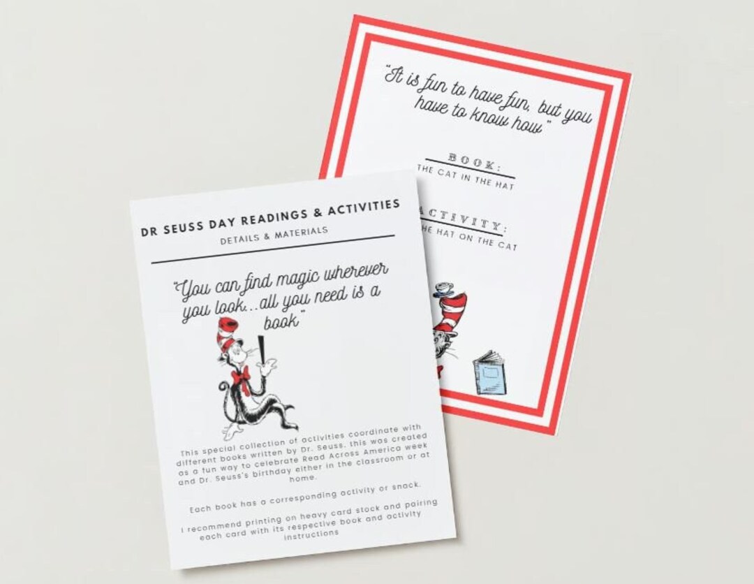 Dr. Suess Day Fun Activity Pack With Printables - Etsy