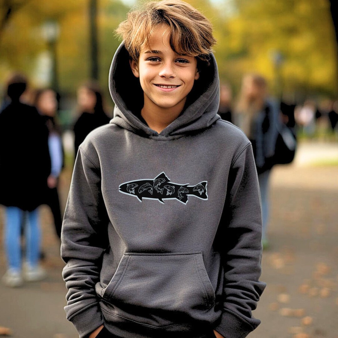 Youth Trout Fishing Hoodie, Fly Fishing Sweater, Youth Boys Fishing ...