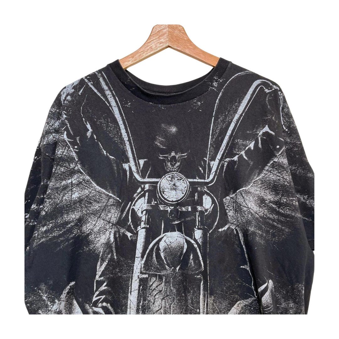 Vintage 00s Y2K Miami Ink All Over Print Black T-shirt Size XL Biker ...