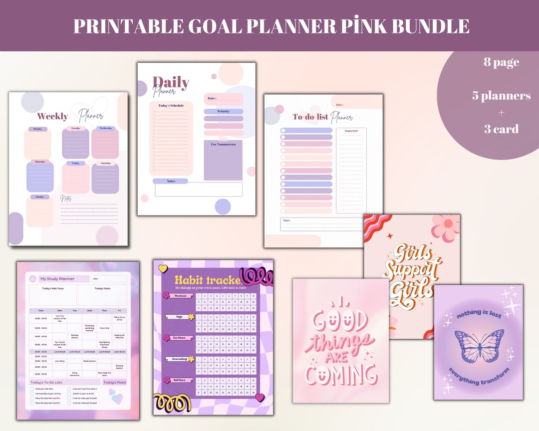 Goal Setting Planner yearly Goal Planner printable Goal Planner Pink ...