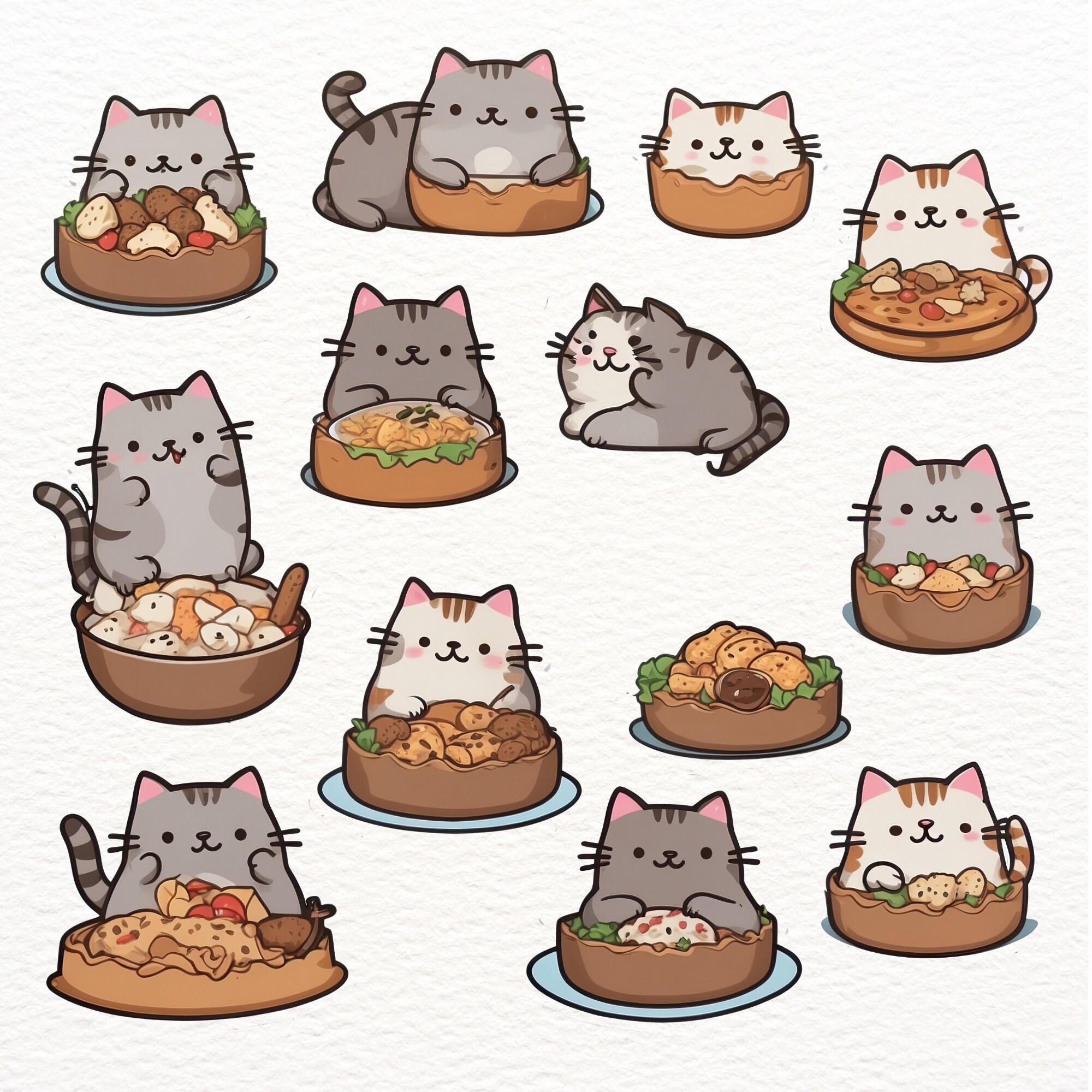 Cute Cats Clipart Set, Clipart Kawaii Cat, 100 PNG Cats Clipart, Kawaii ...