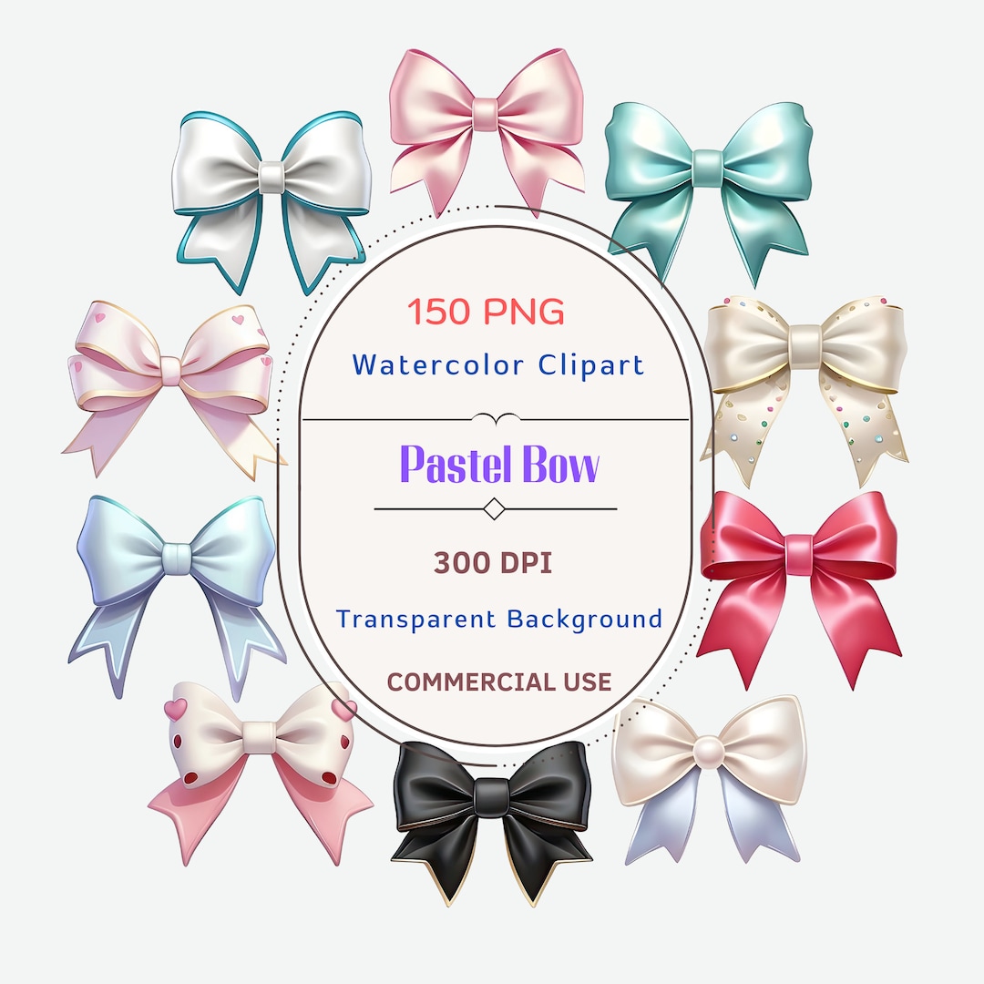 Pastel Bows Clipart Collection, Pastel Watercolor Bow PNG, Pastel ...