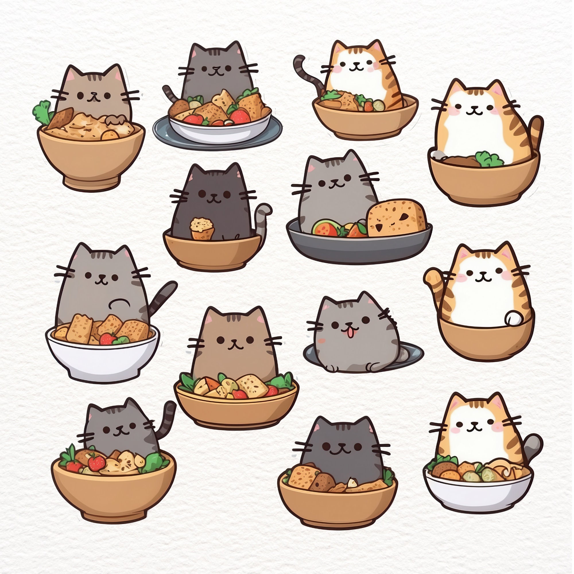 Cute Cats Clipart Set, Clipart Kawaii Cat, 100 PNG Cats Clipart, Kawaii ...