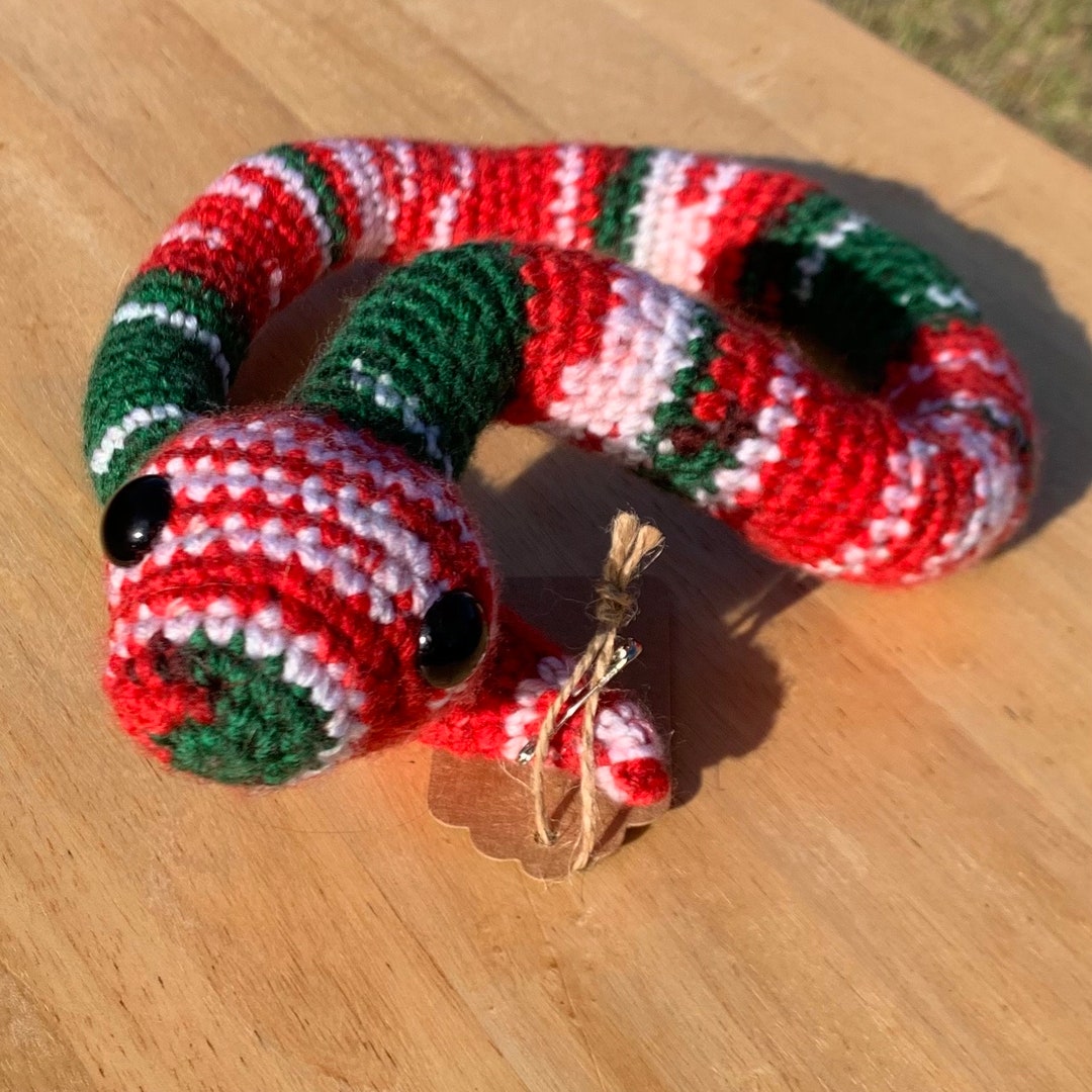 Large Poseable “hiss”-mas Snek! - Hand Crocheted Stuffed Snake Amigurumi Plushie Toy - Etsy