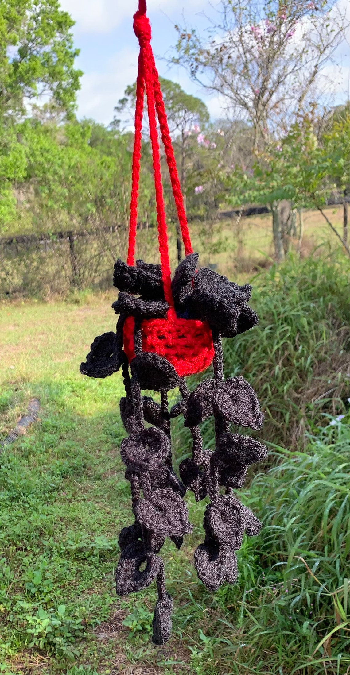 17 Gothic Dark Red and Black Crocheted Hanging Plant Handmade Amigurumi ...