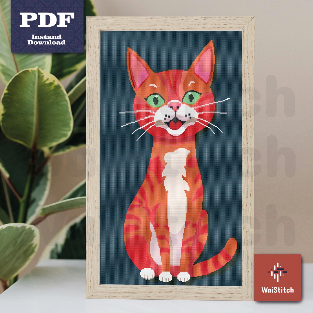Ginger Cat Cross Stitch Pattern Big Embroidery Pattern Cat Embroidery ...