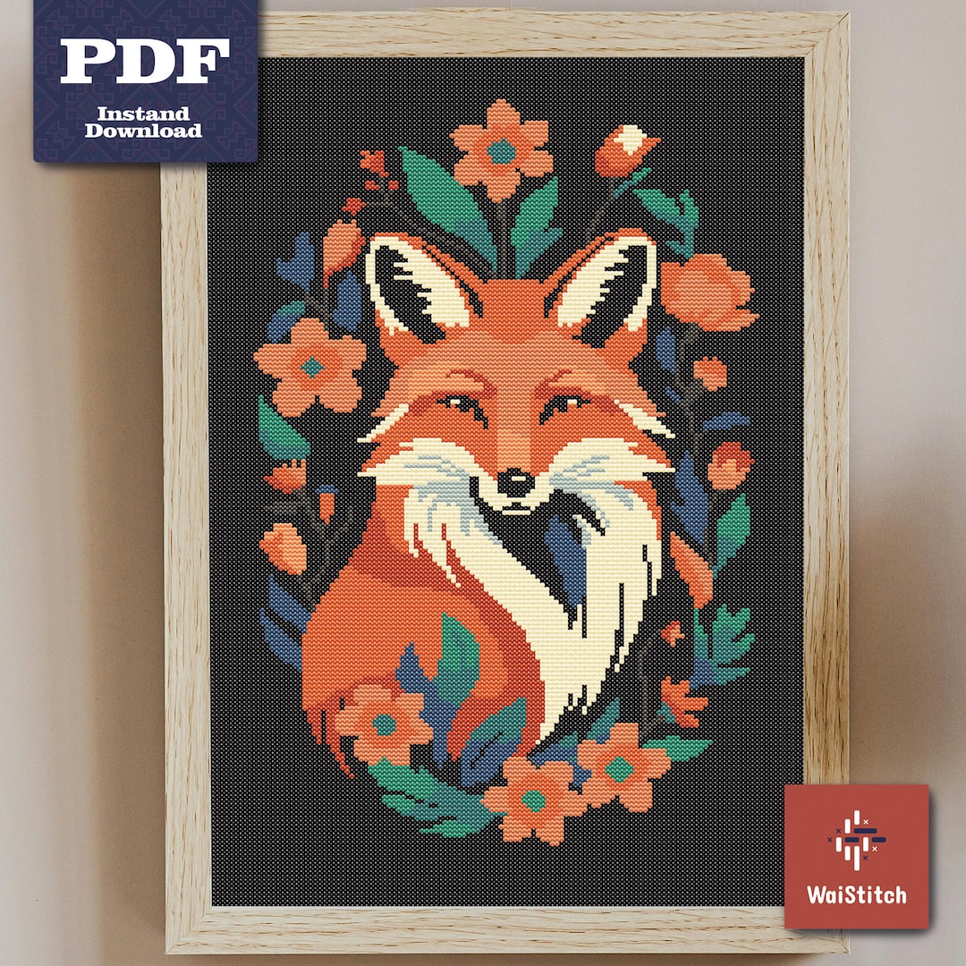Fox & Flowers - Fox Cross Stitch Pattern - Counted Cross Stitch - Fox ...