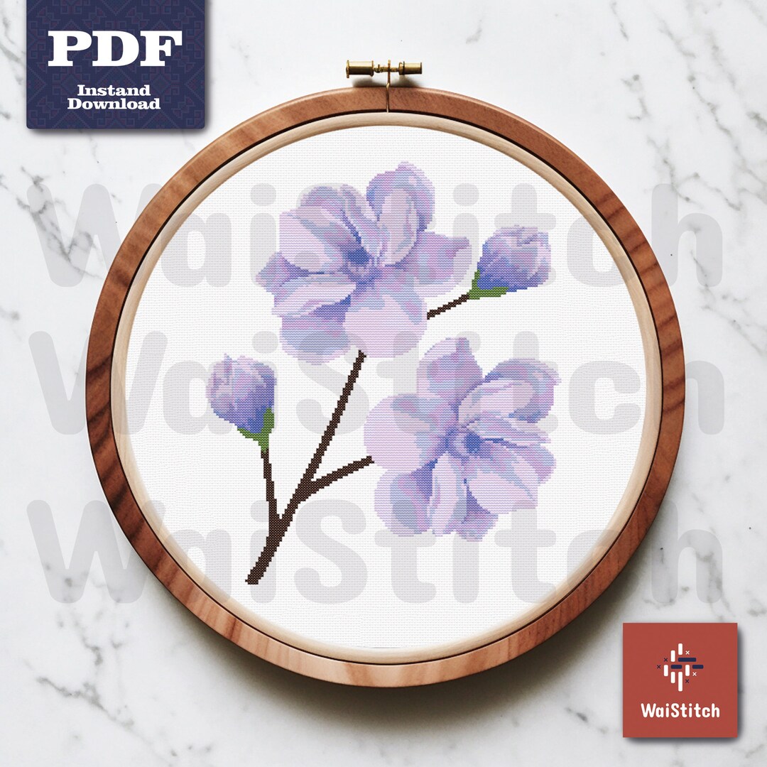 Purple Flowers Cross Stitch Pattern - Natural Embroidery - PDF ...