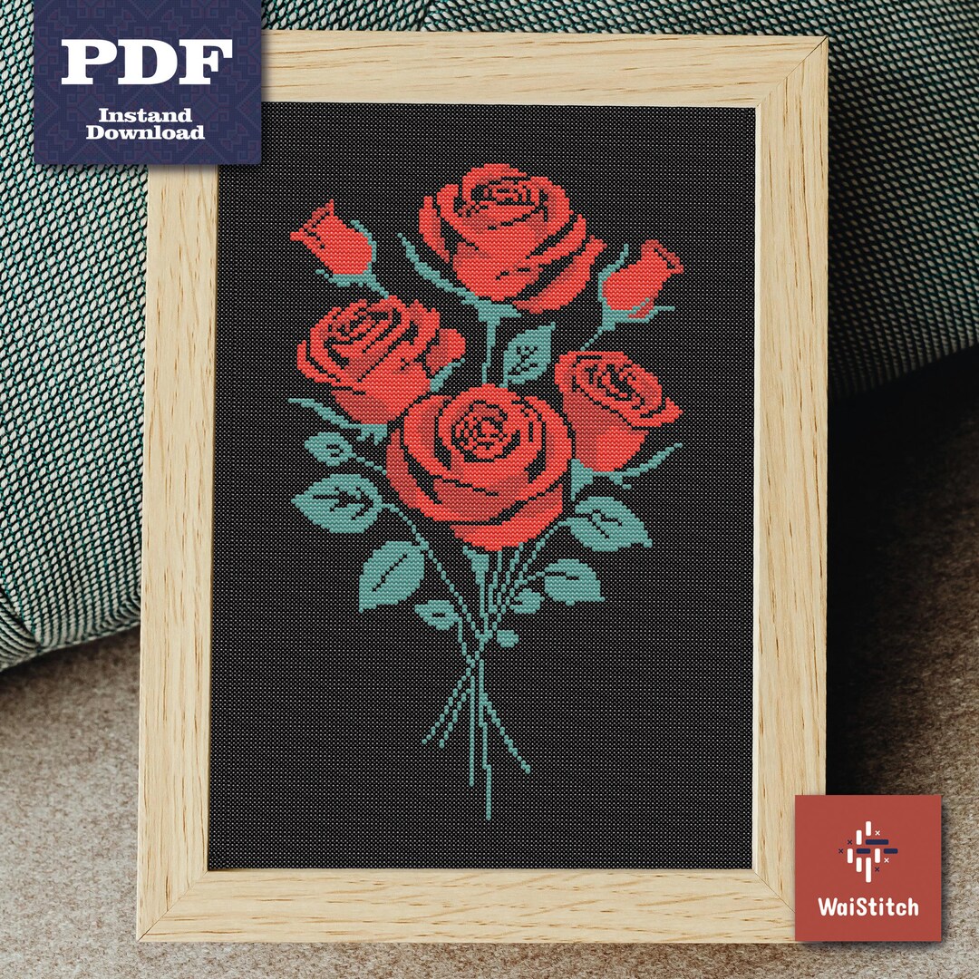 Bouquet Red Roses Pattern - Bouquet Cross Stitch - Roses Embroidery ...