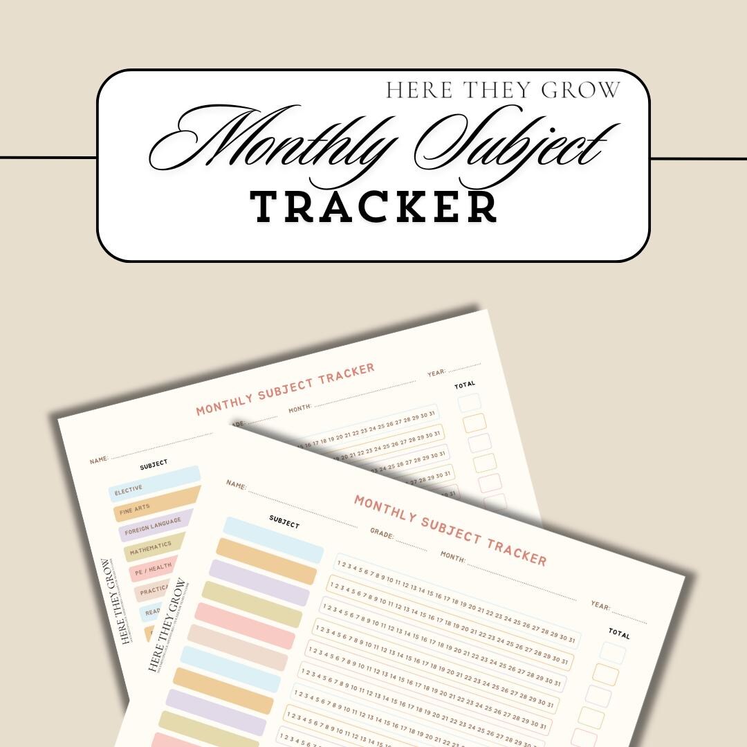 Monthly Subject Tracker for Kids - Etsy