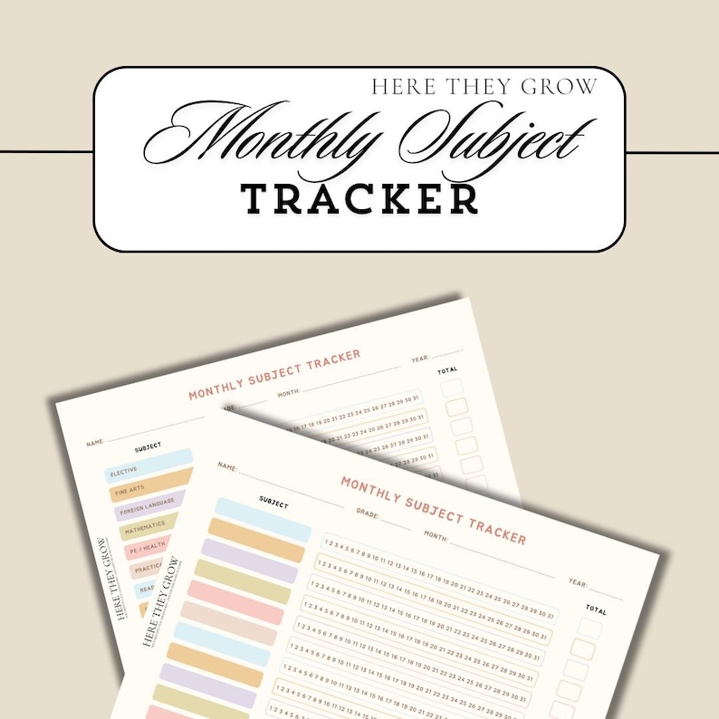 Monthly Subject Tracker for Kids - Etsy
