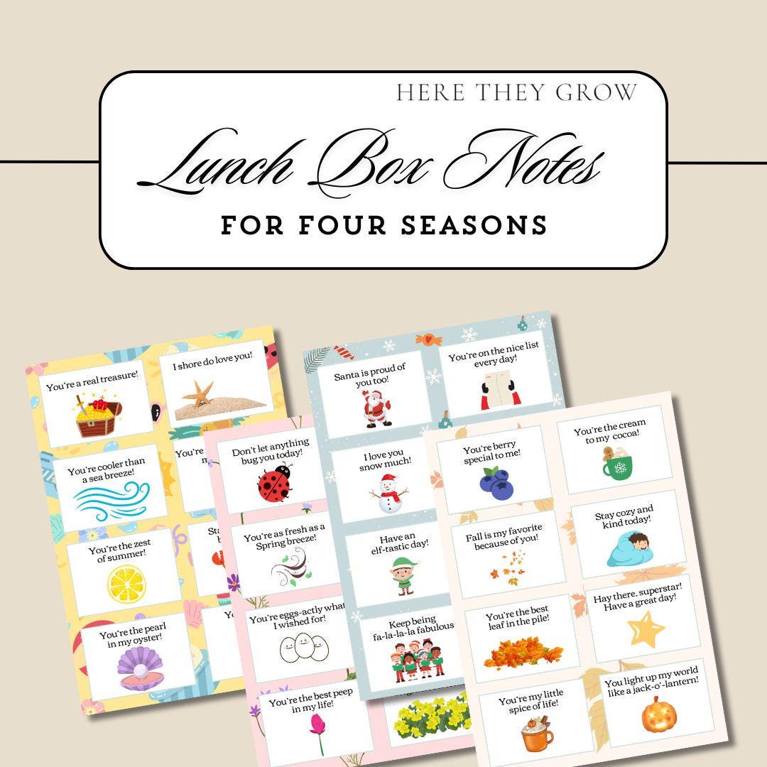 Printable Lunch Box Notes for Kids: 24 Seasonal Cards - Etsy