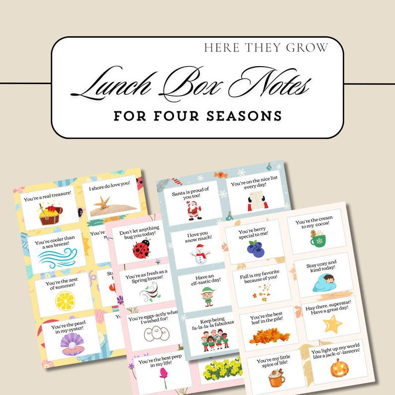 Printable Lunch Box Notes for Kids: 24 Seasonal Cards - Etsy