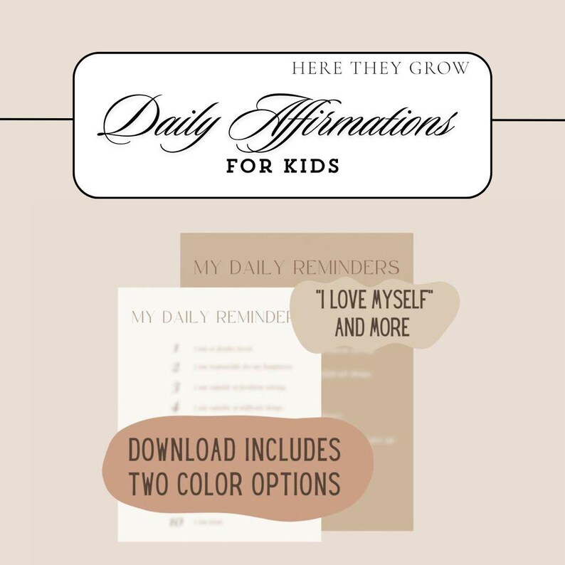 Printable Daily Affirmations for Kids PDF and JPEG - Etsy