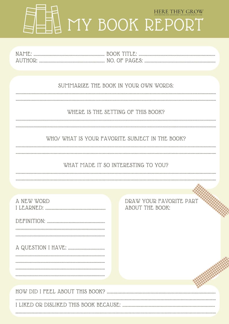 Printable Kids Homeschool Book Report Worksheet Template - Etsy